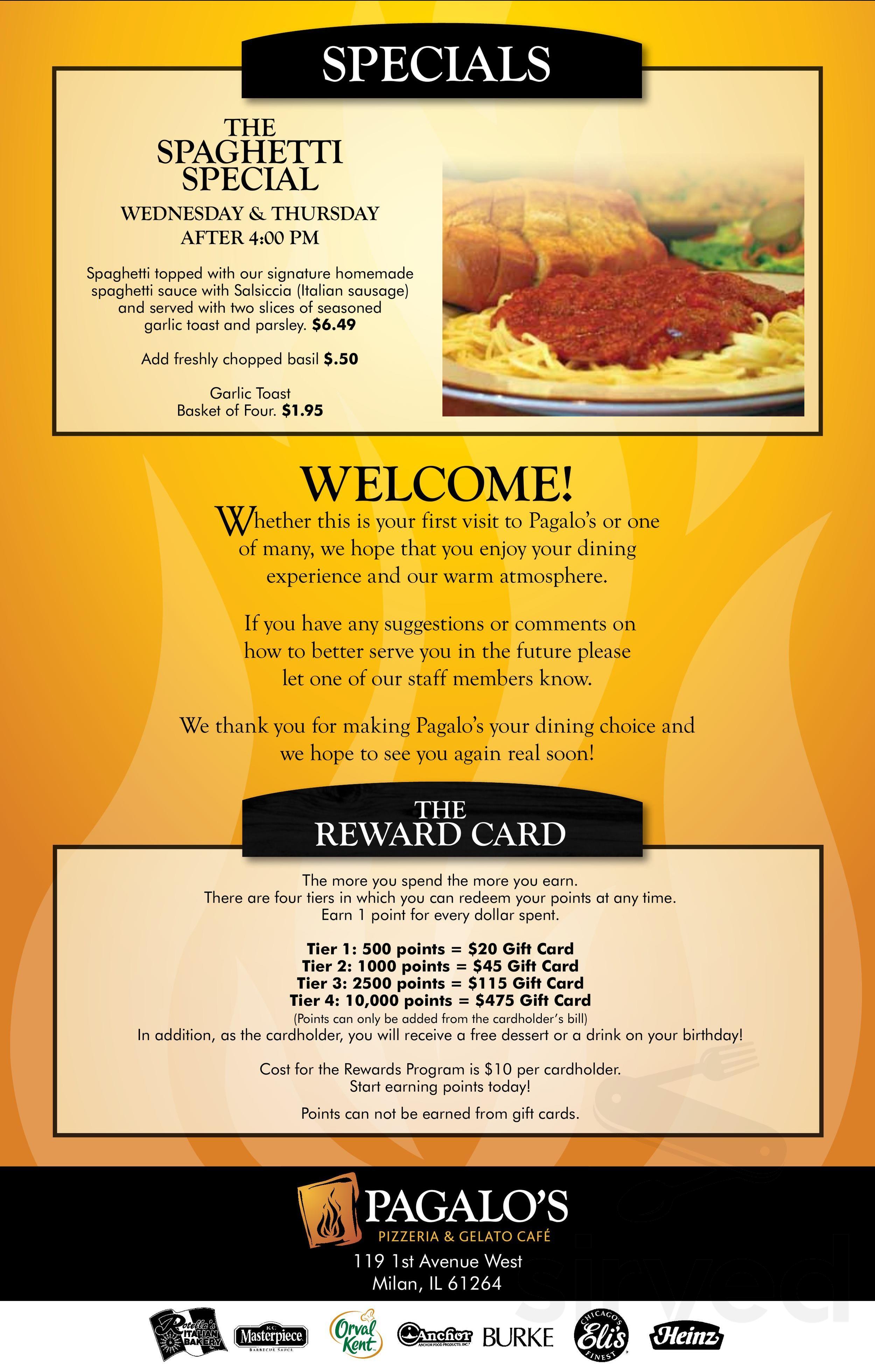 Pagalo's Pizzeria & Gelato Cafe menu in Milan, Illinois, USA