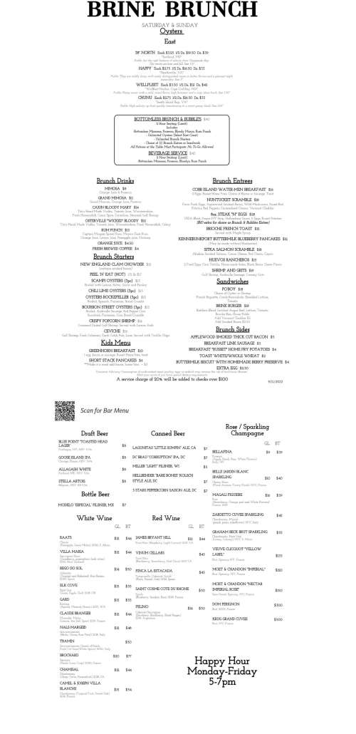 Brine menu in Washington, Washington D.C, USA