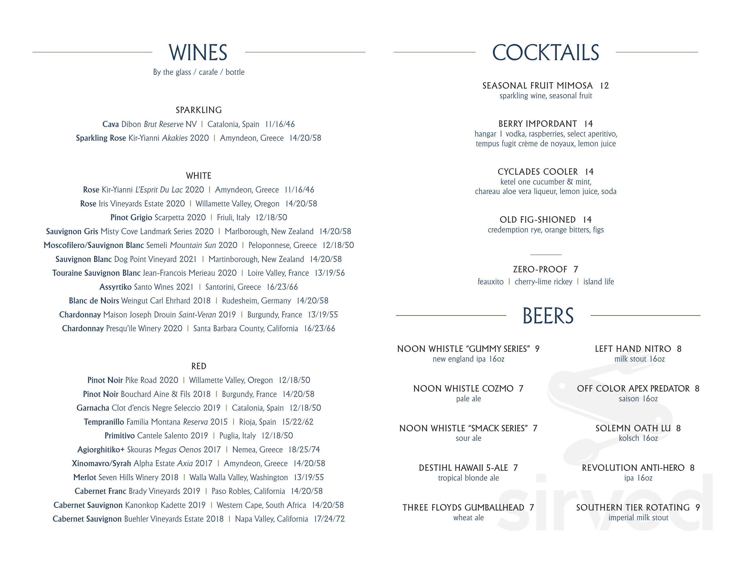 Vasili's menu in Naperville, Illinois, USA