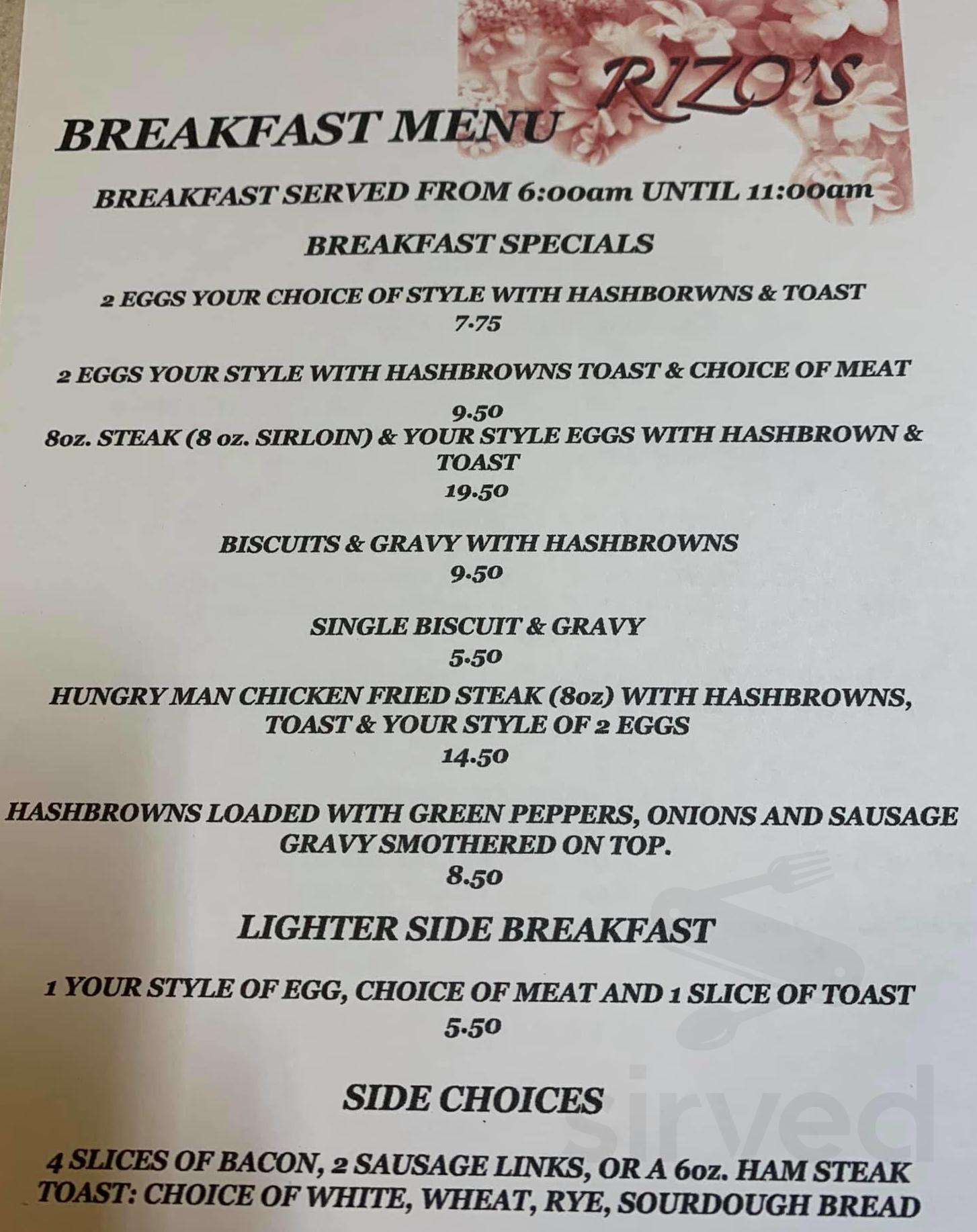 Rizo's menus in Colstrip, Montana, United States