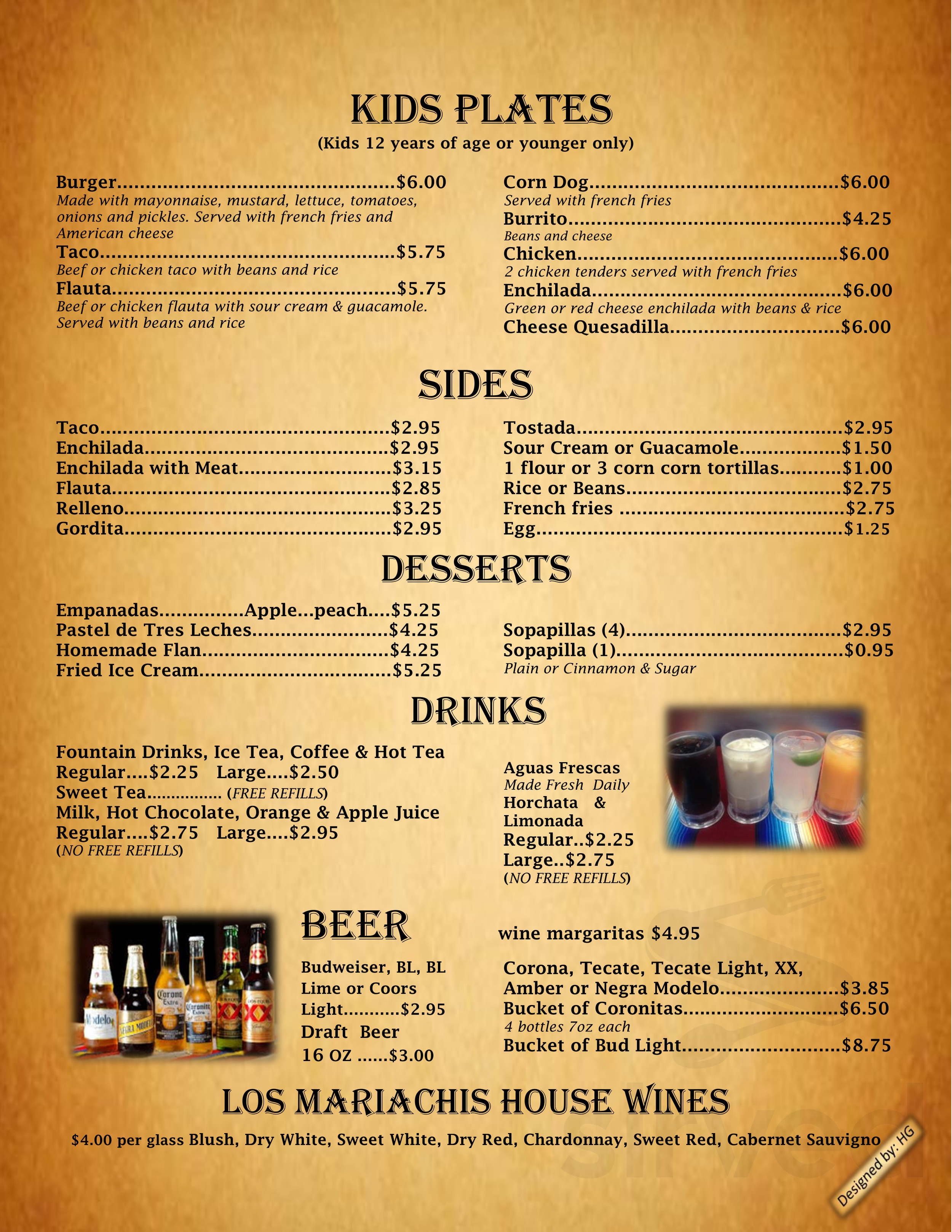 Los Mariachis Restaurant menu in Las Cruces, New Mexico, USA