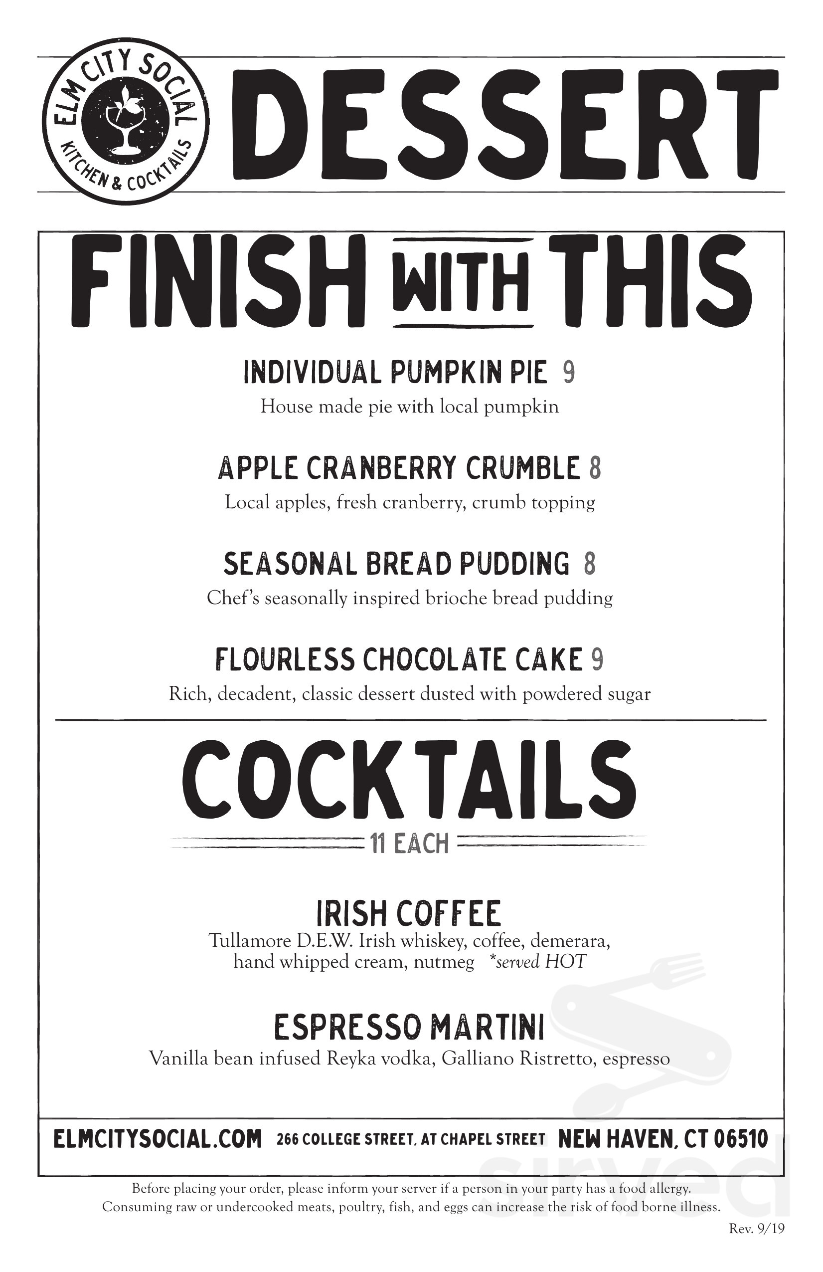 Menu for Elm City Social in New Haven, CT | Sirved