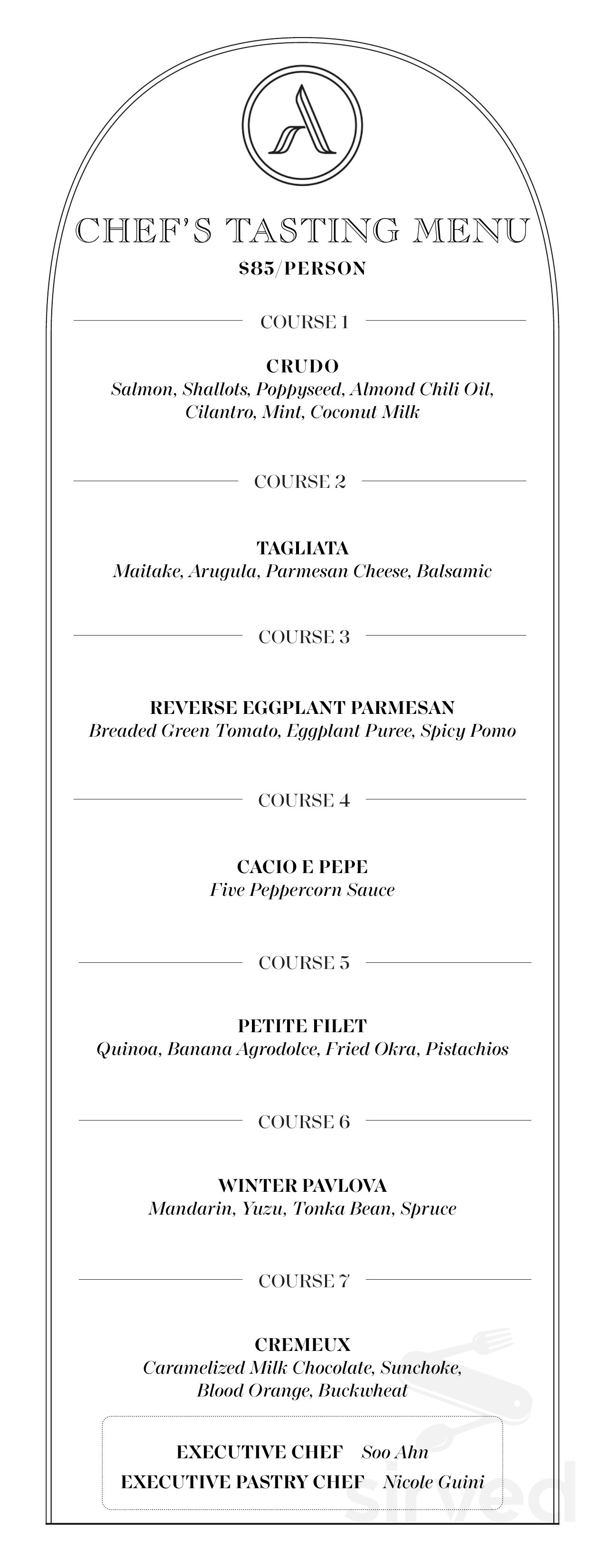 Adalina menu in Chicago, Illinois, USA