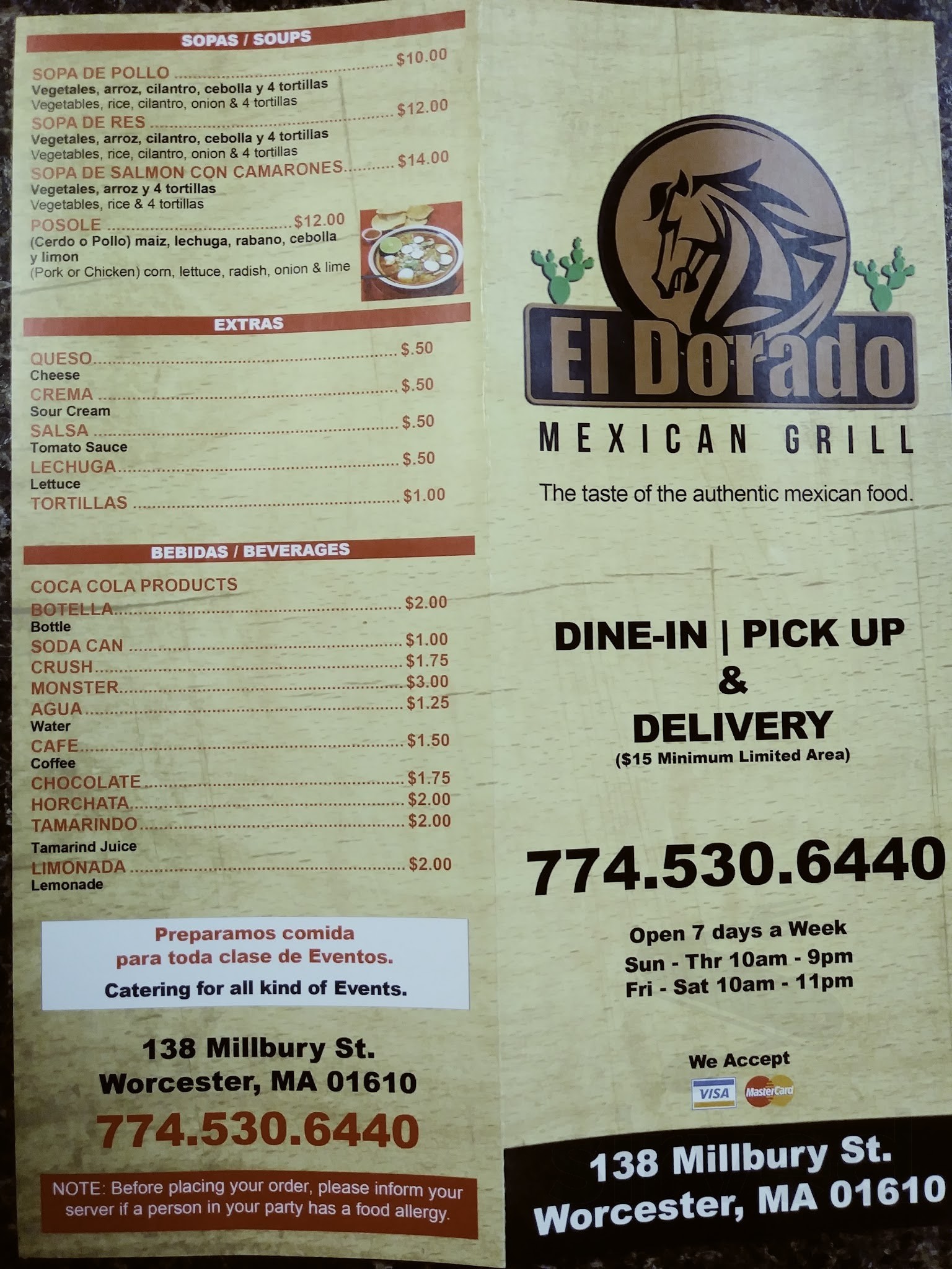 El Dorado Mexican Grill menu in Worcester, Massachusetts, USA