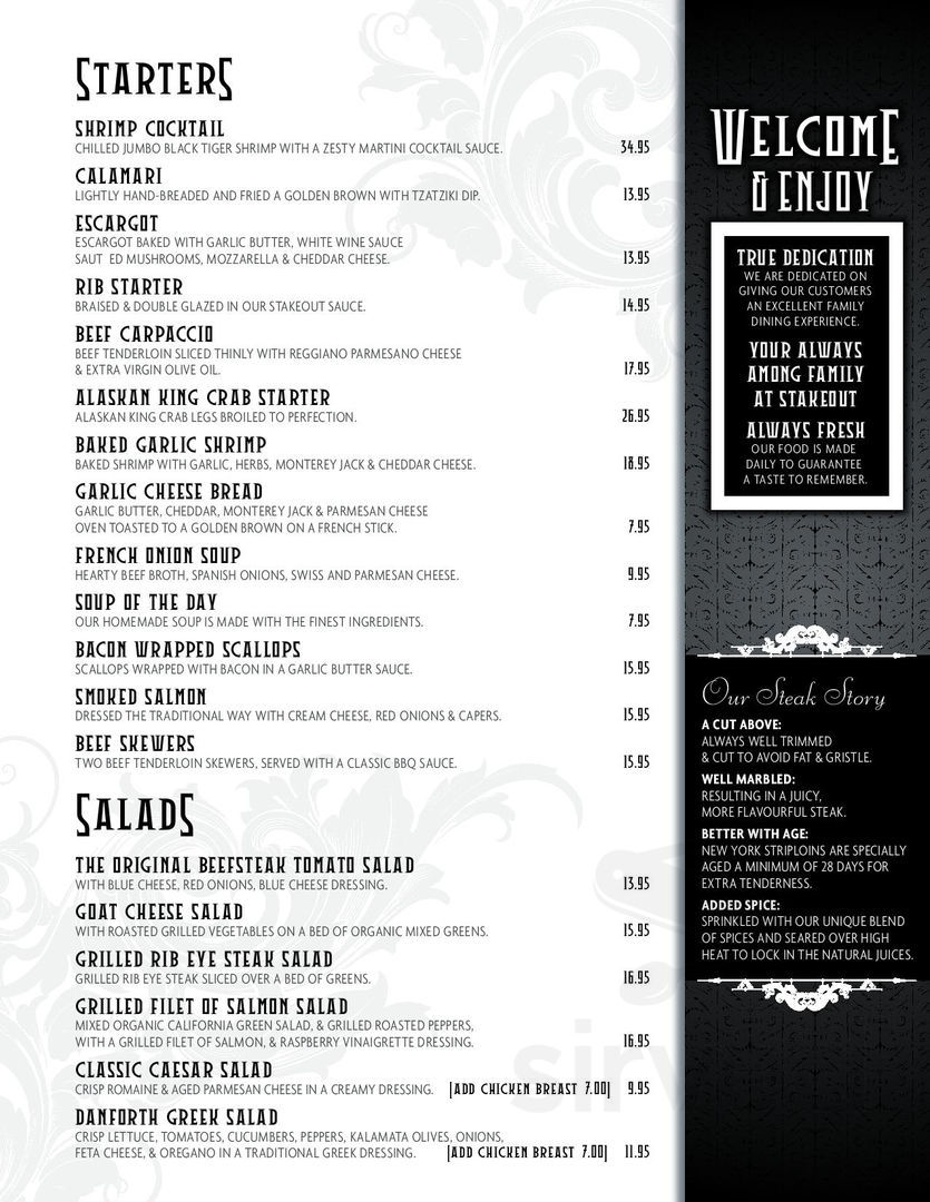 Stakeout Dining Room & Lounge menu in Whitchurch-Stouffville, Ontario ...