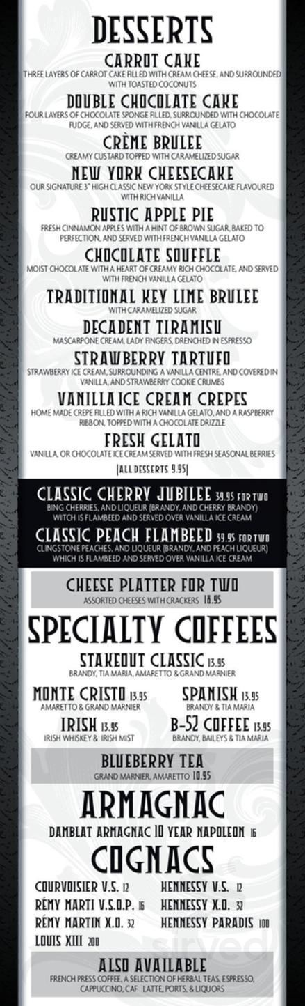 Stakeout Dining Room & Lounge menu in Whitchurch-Stouffville, Ontario ...