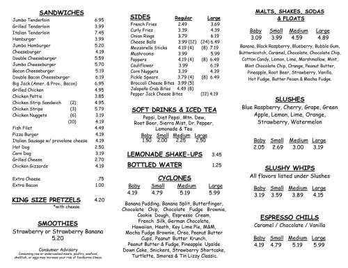 Raymonds Dairy Creme menu in Centerville, Iowa, USA