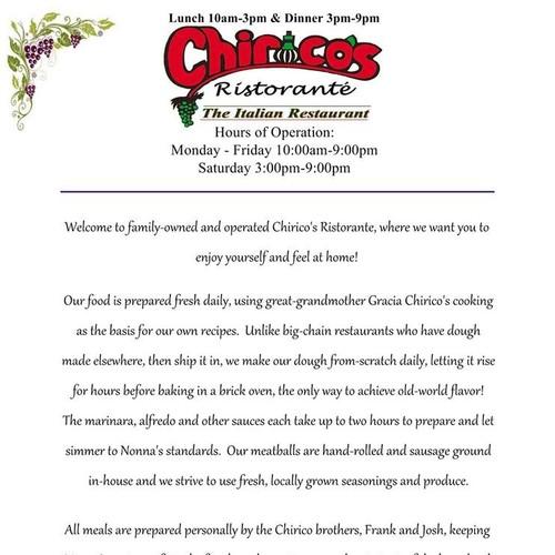 Chirico's Ristorante menu in Pikeville, Kentucky, USA