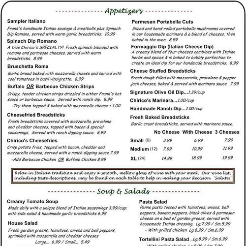 Chirico's Ristorante menu in Pikeville, Kentucky, USA
