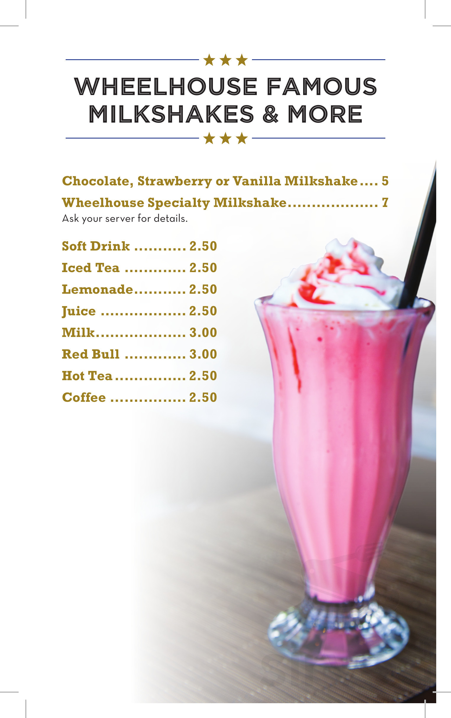 Wheelhouse menu in Pittsburgh, Pennsylvania, USA