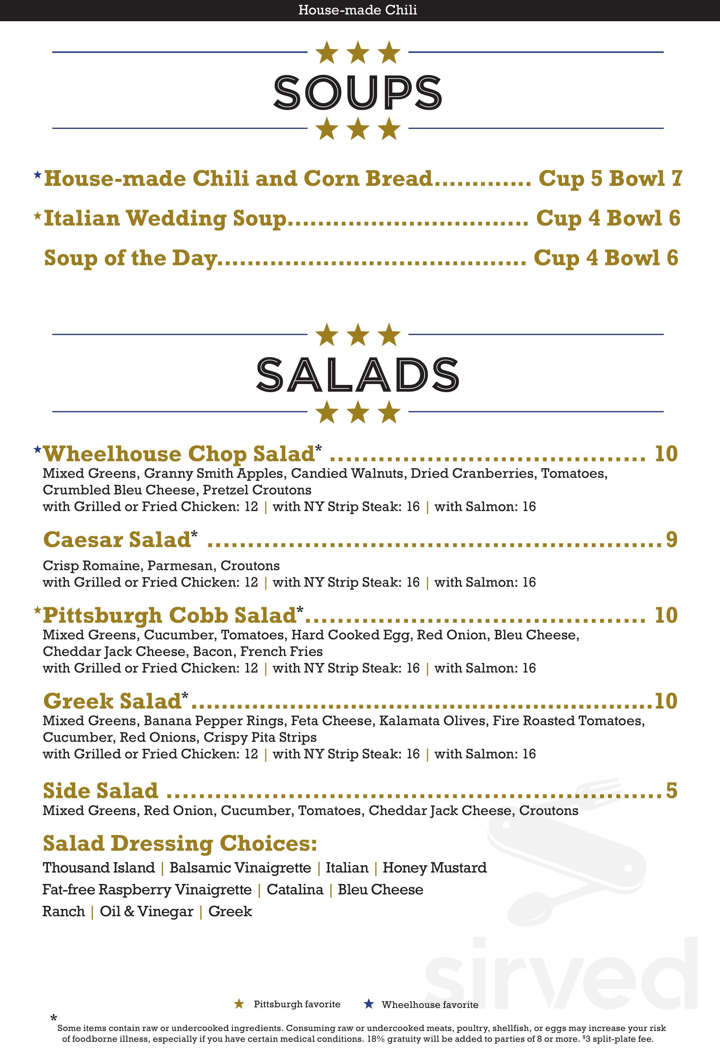 Wheelhouse menu in Pittsburgh, Pennsylvania, USA