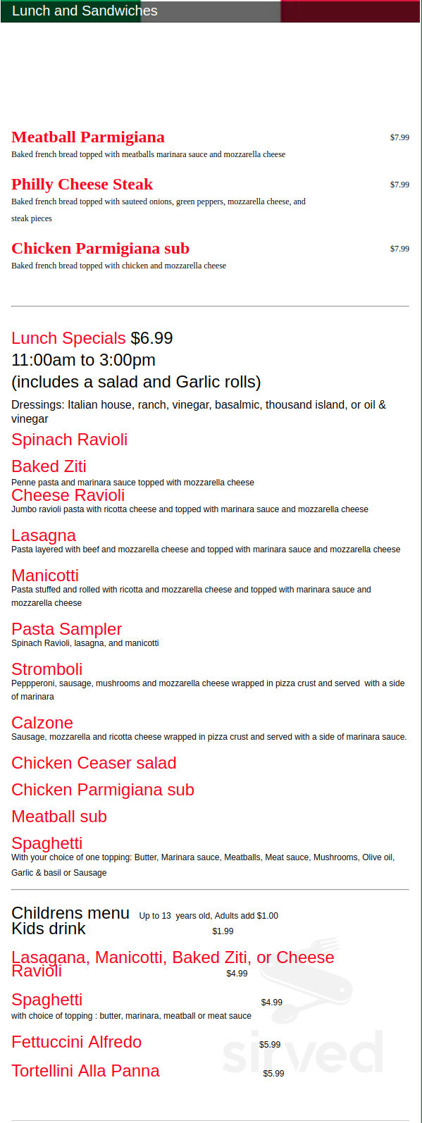 Luigi's Pizza menu in Wichita Falls, Texas, USA