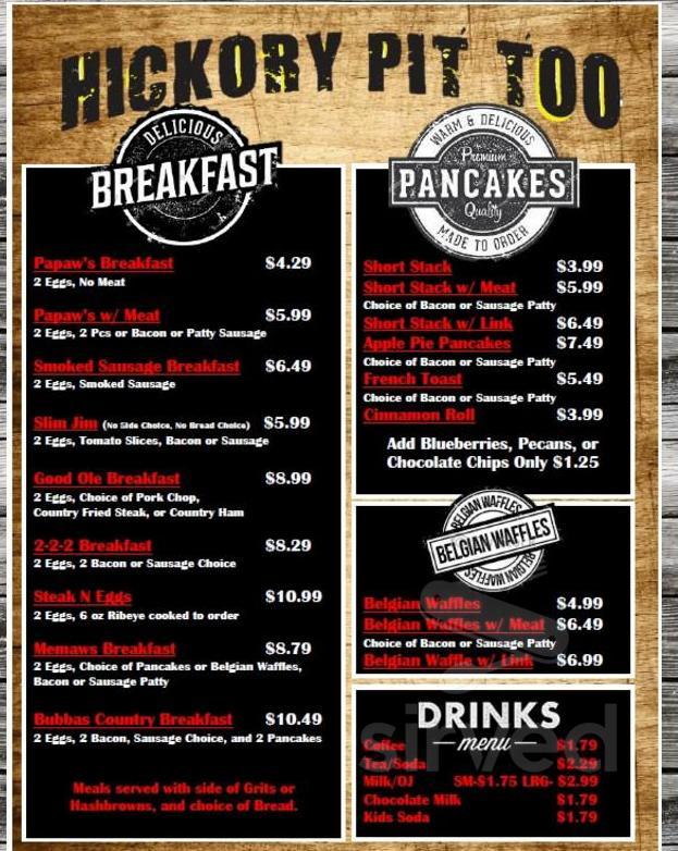 Hickory Pit Too menu in Semmes, Alabama, USA