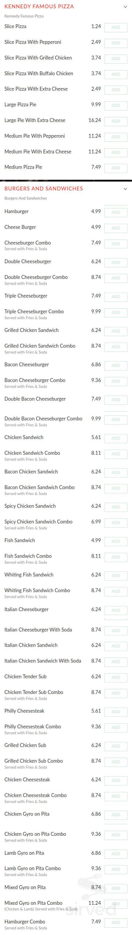 Kennedy Chicken & Grill menu in The Bronx, New York, USA