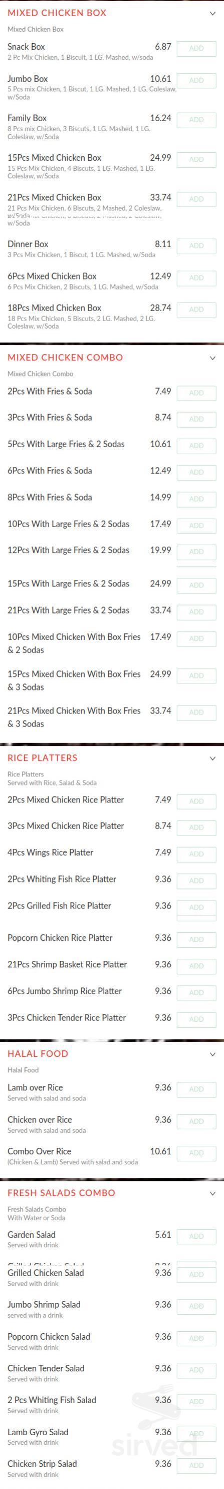 Kennedy Chicken & Grill menu in The Bronx, New York, USA