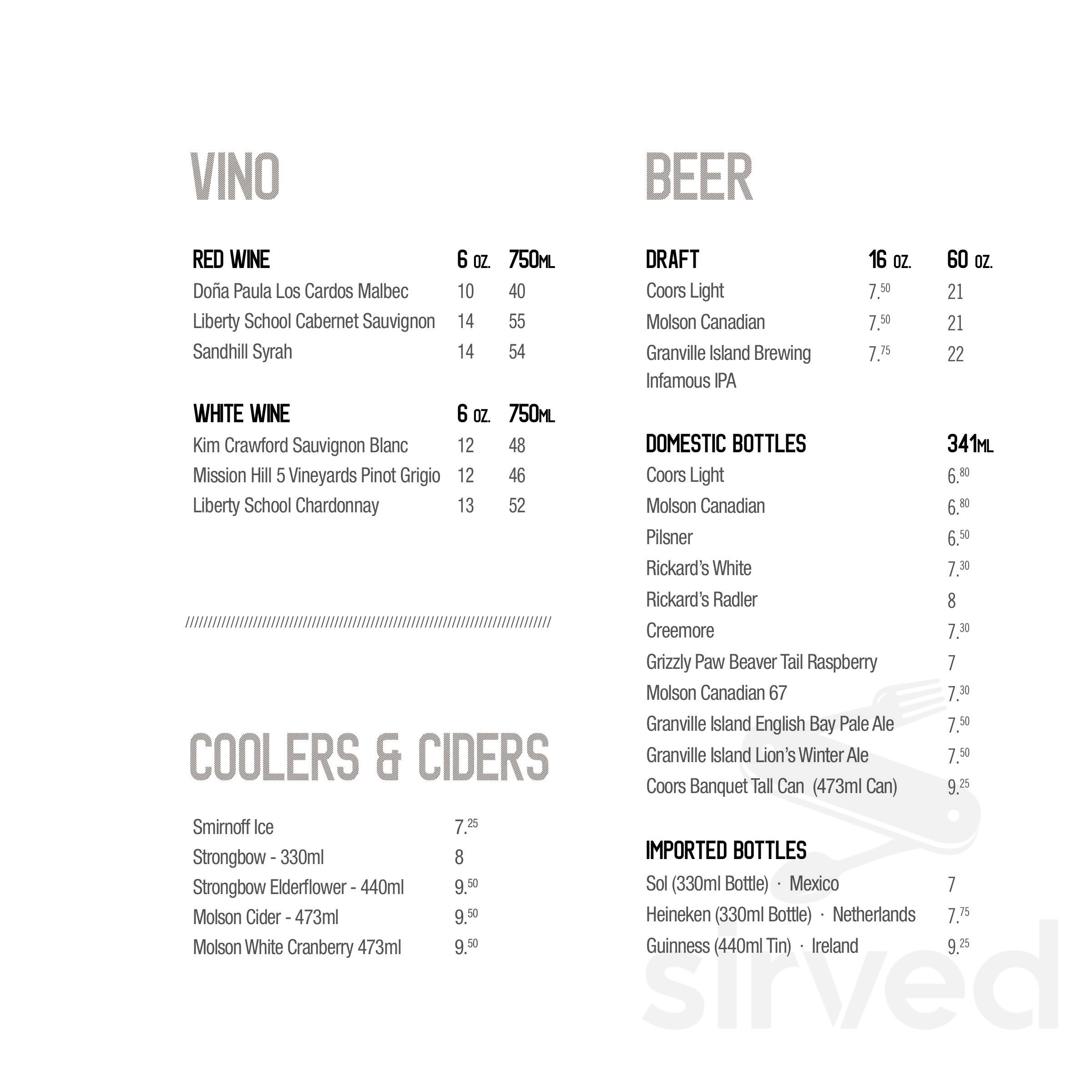 The Lookout Lounge Kitchen & Bar menu in Edgewater, Alberta, Canada