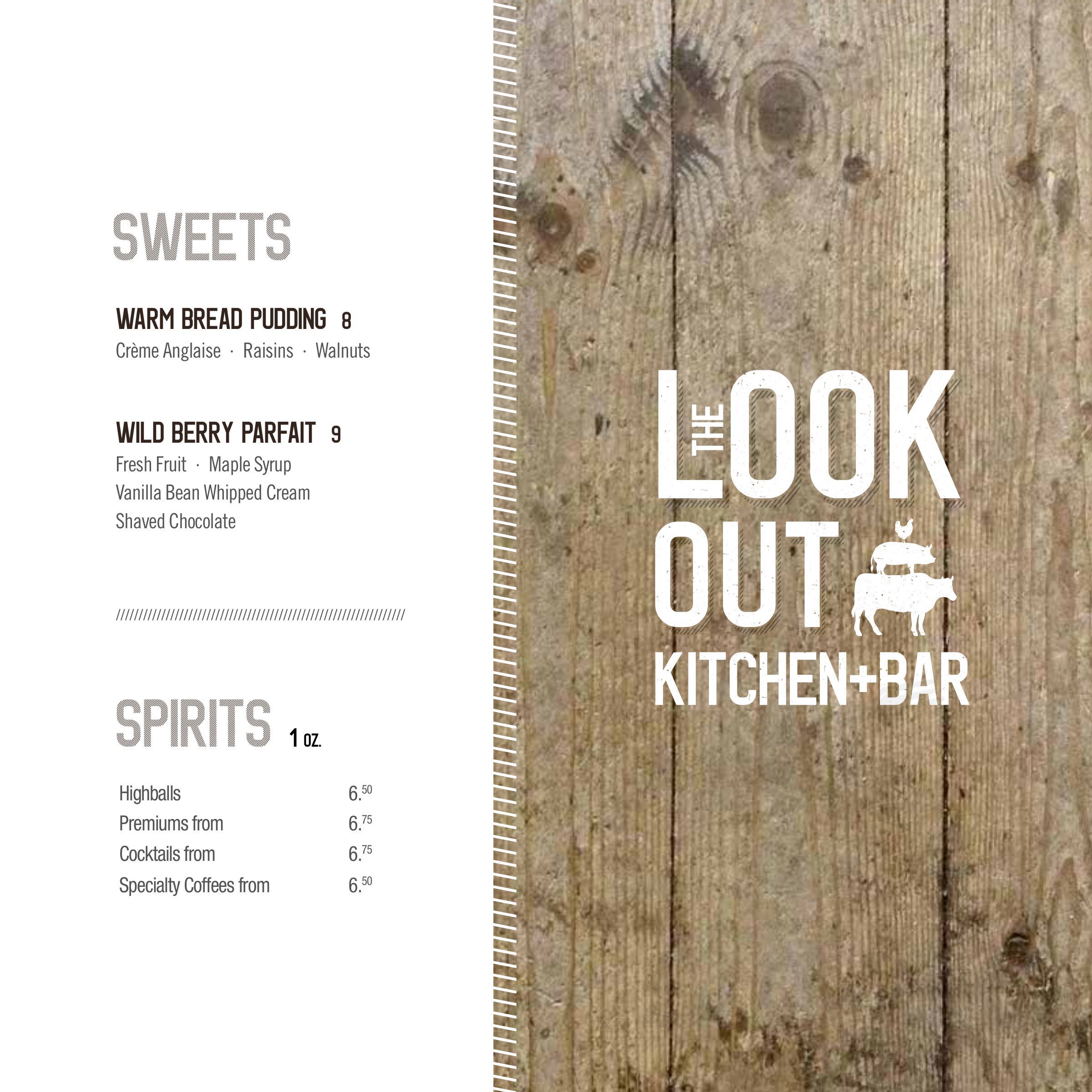 The Lookout Lounge Kitchen & Bar menu in Edgewater, Alberta, Canada