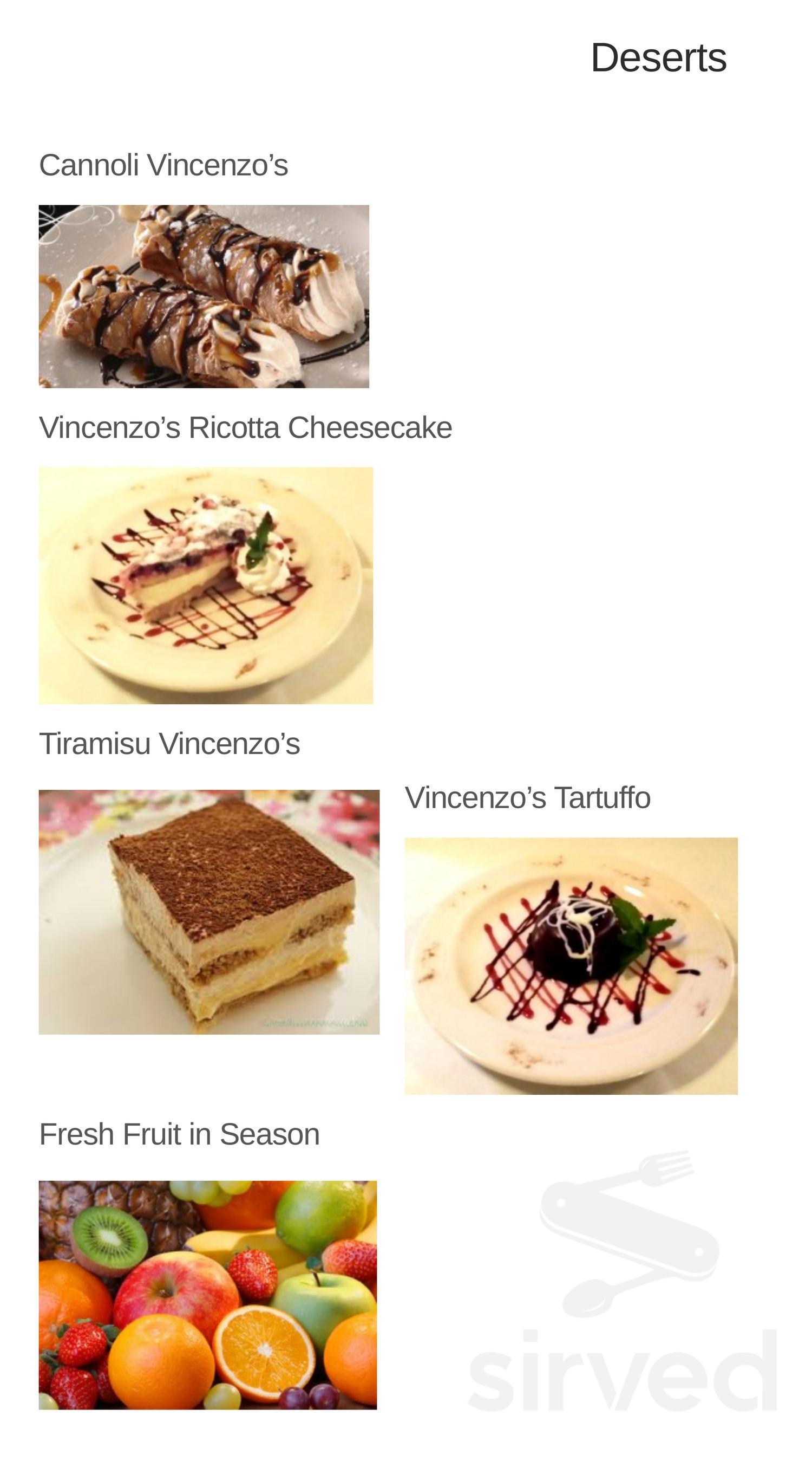 Vincenzo’s ristorante menus in Middlesex, New Jersey, United States