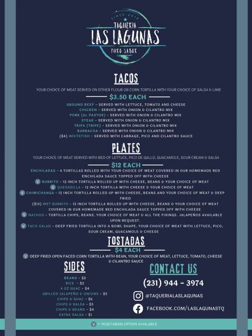 Taqueria Las Lagunas menu in Suttons Bay, Michigan, USA