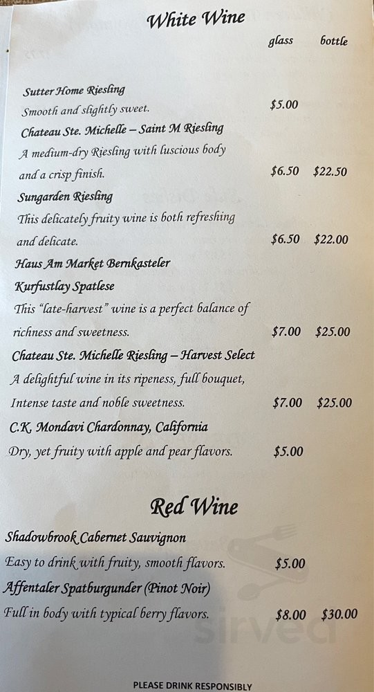 Menu for Julia's German Stammtisch in Columbia, SC | Sirved
