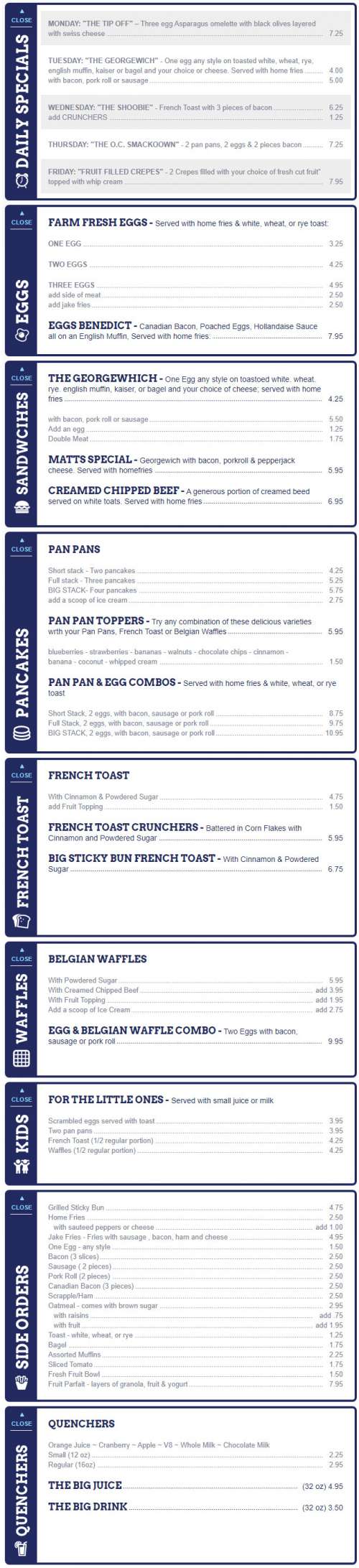 George's Surfside Grille menu in Ocean City, New Jersey, USA