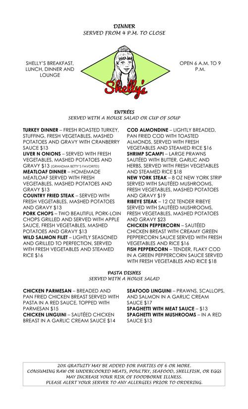 Shelly's Breakfast & Lunch menu in Burien, Washington, USA