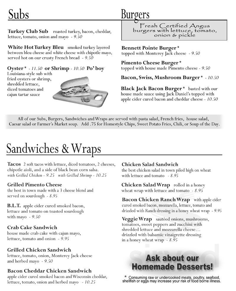 Bennett Pointe Grill menu in Durham, North Carolina, USA