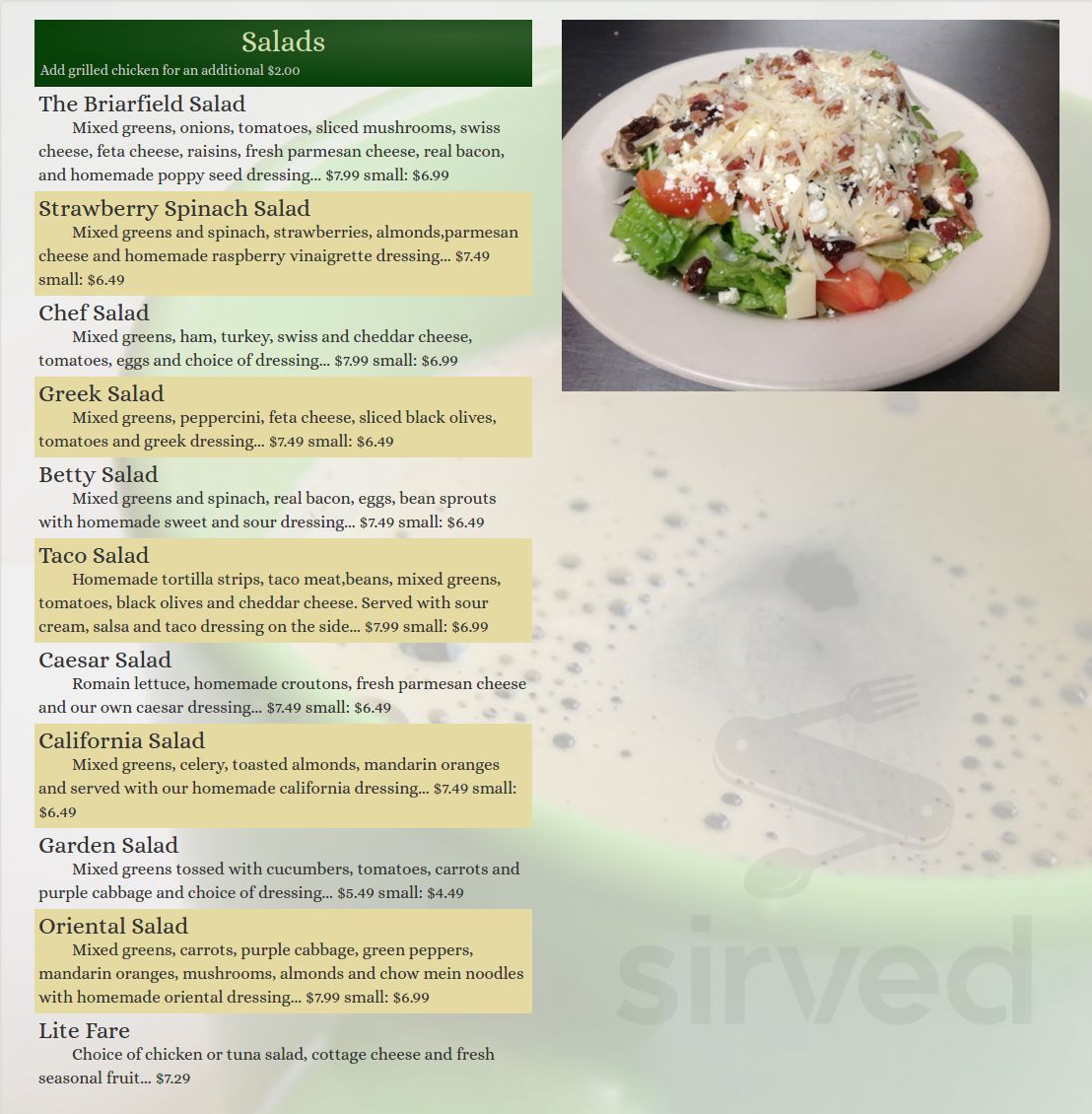 Briarfield Cafe menu in Maumee, Ohio, USA