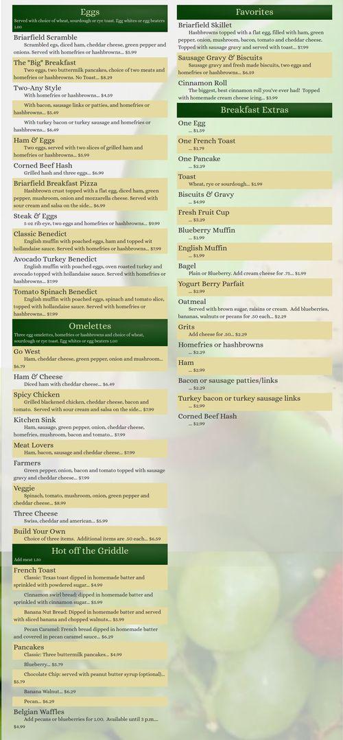 Briarfield Cafe menu in Maumee, Ohio, USA