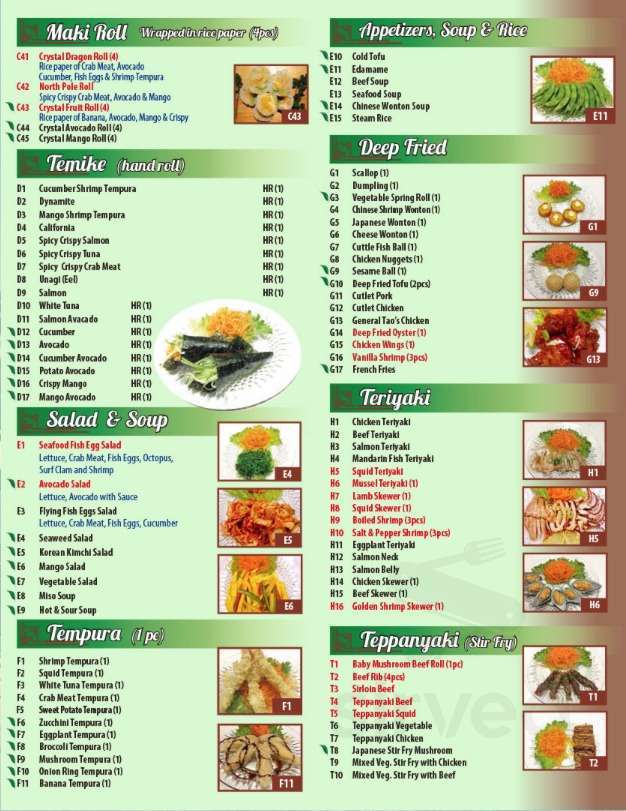 Menu - Nepean ON's 1000 Sushi Islands | Sirved