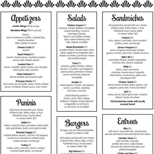 PAve menu in Sioux Falls, South Dakota, USA