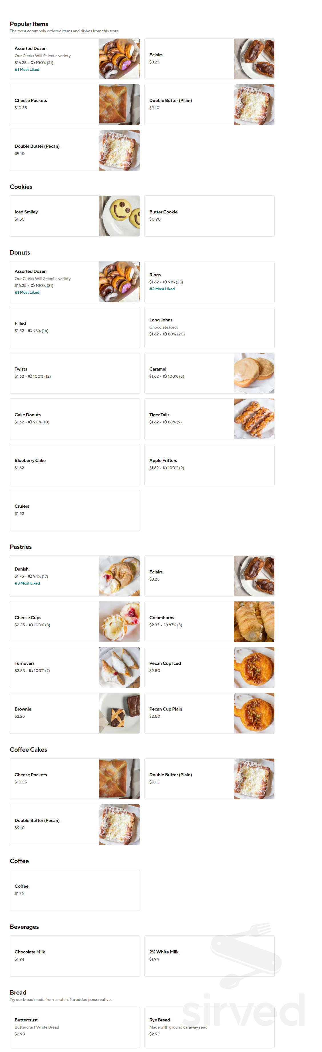 Emerson's Bakery menu in Florence, Kentucky, USA