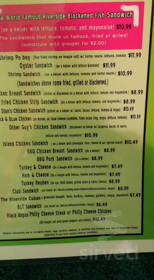 Riverside Cafe menus in St Marks, Florida, United States