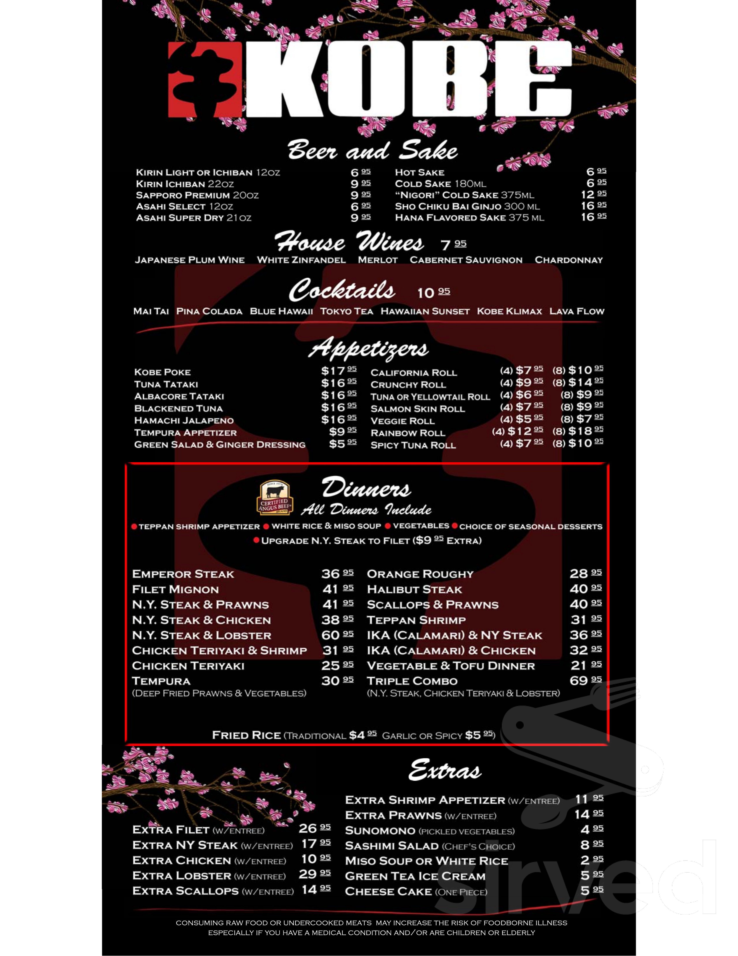 Kobe Japanese Steak House menus in Rancho Mirage, California, United States