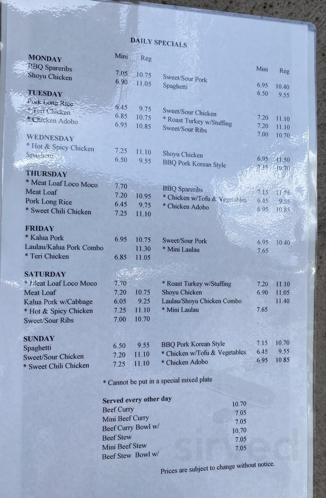 Menu for Grace's Inn in Honolulu, HI | Sirved