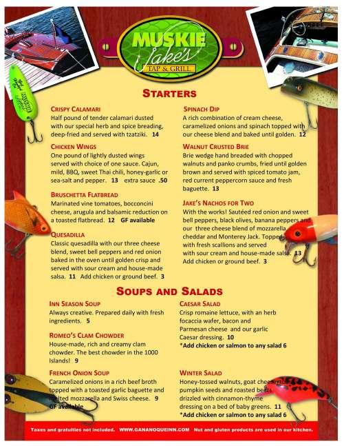 Gananoque Inn & Spa menu in Gananoque, Ontario, Canada