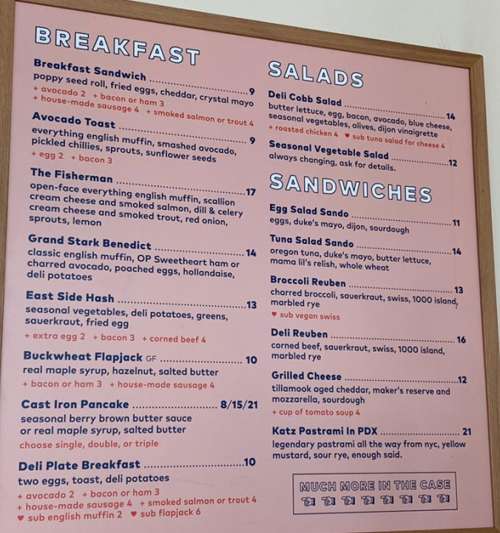 Grand Stark Deli menu in Portland, Oregon, USA