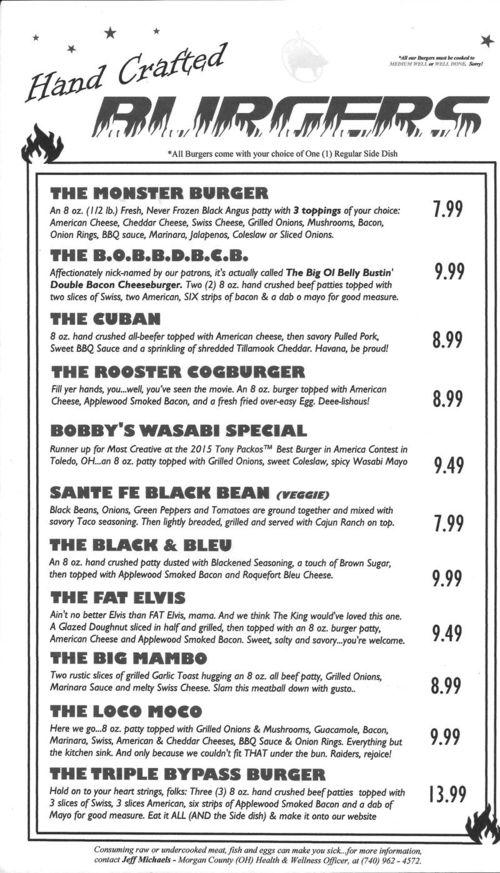 The Boondocks BBQ & Grill menu in McConnelsville, Ohio, USA