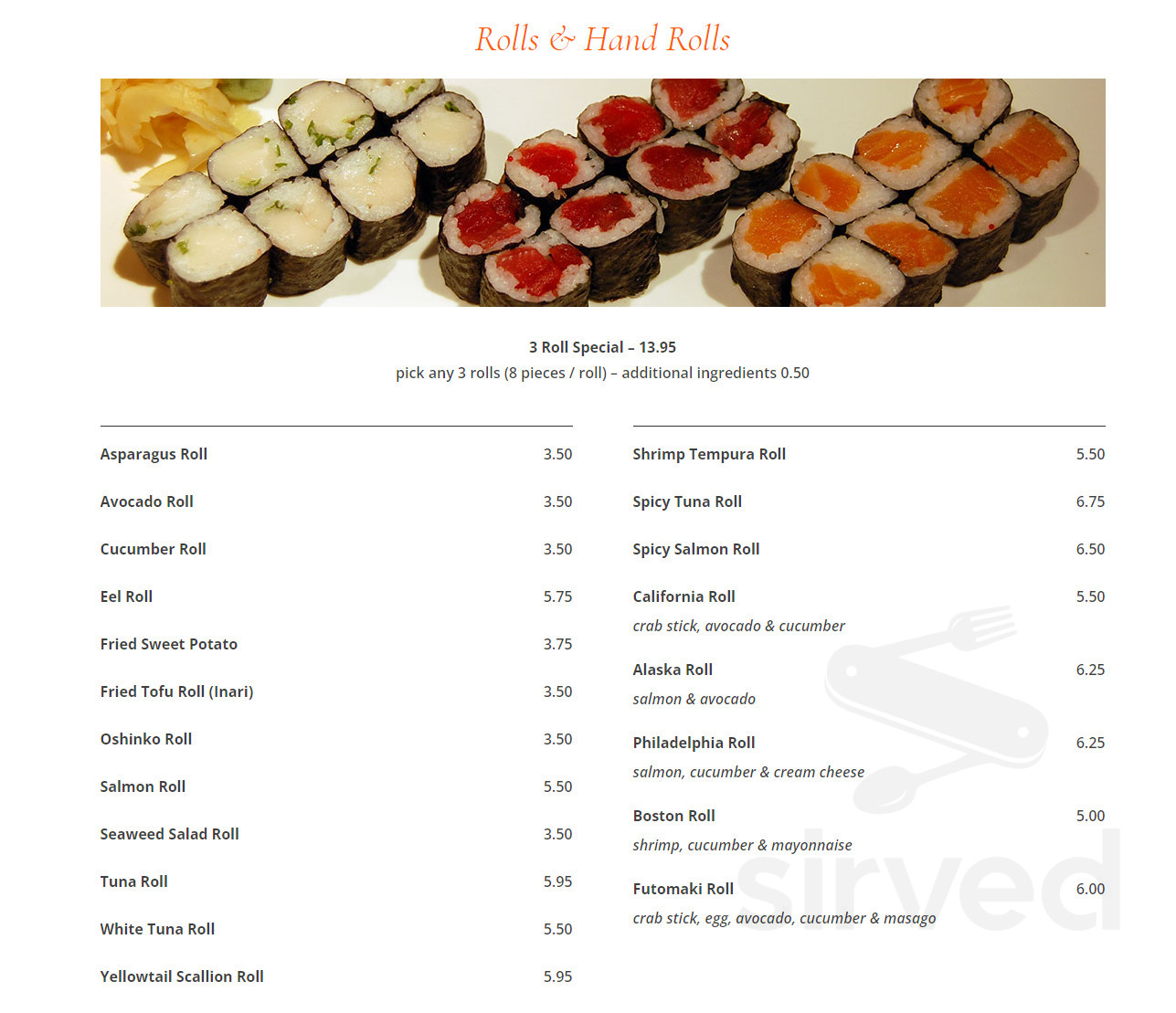 Vic Sushi Bar menu in Philadelphia, Pennsylvania, USA