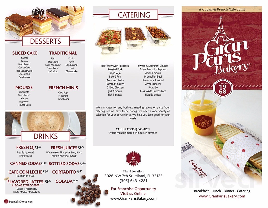 Menu - Miami FL's Gran Paris Bakery | Sirved