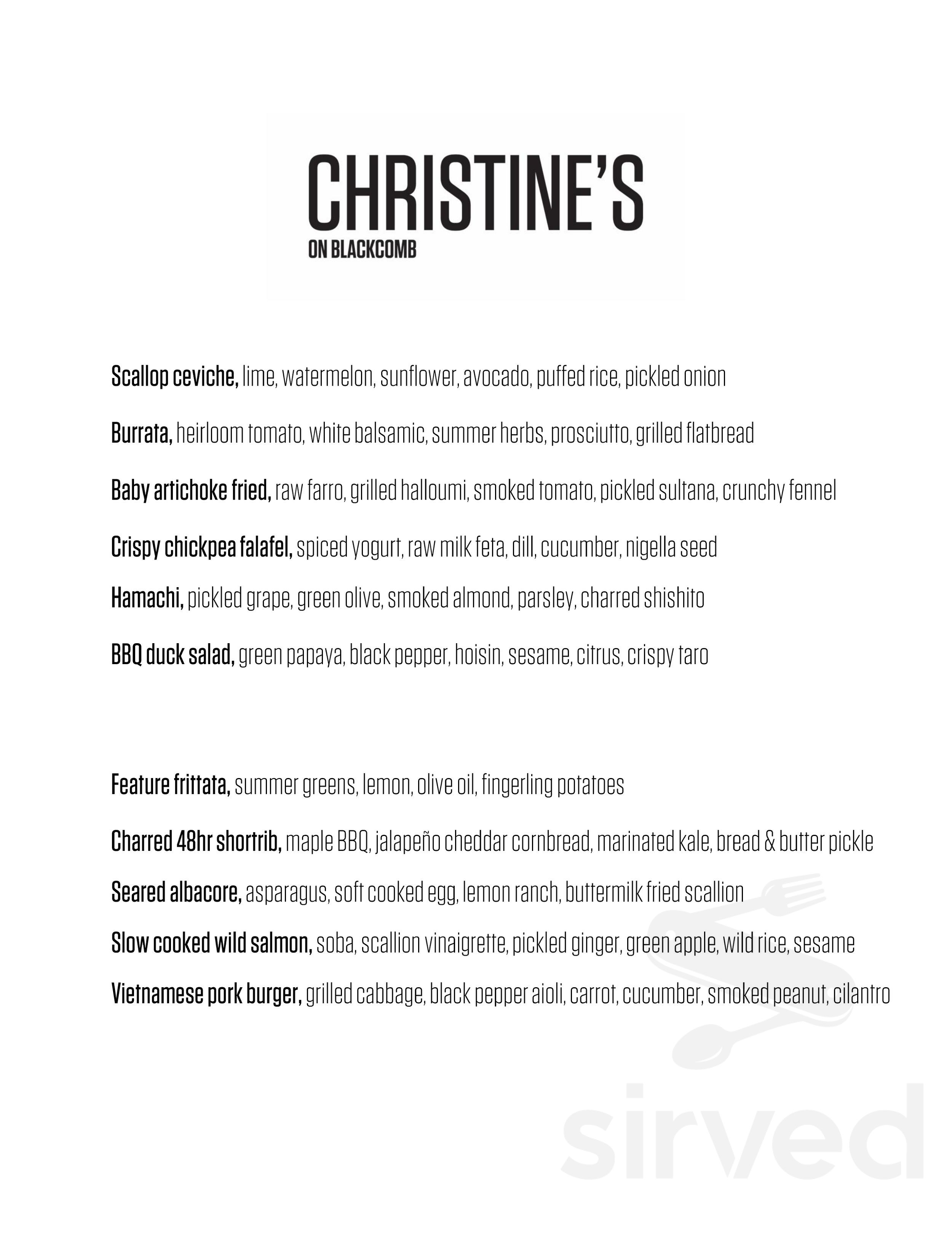 Menu for Christine's On Blackcomb in Whistler, BC | Sirved