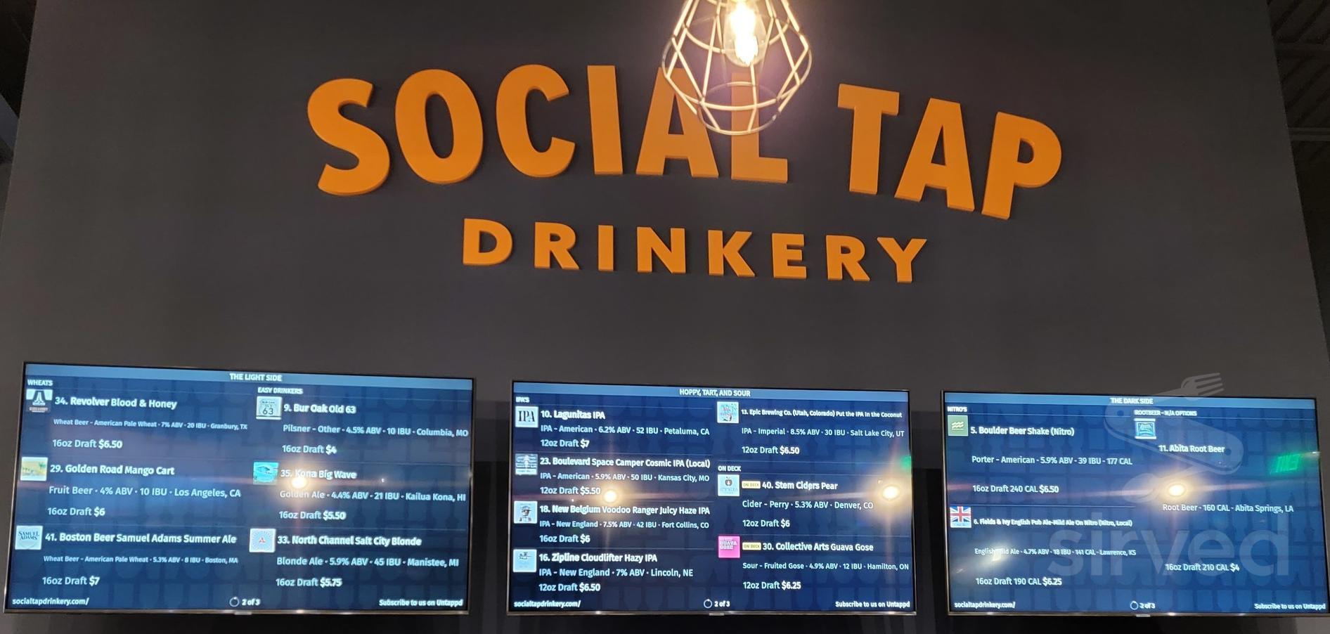 Social Tap Drinkery menu in Wichita, Kansas, USA