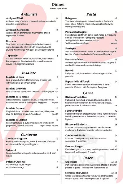 Il Terrazzo menu in Portland, Oregon, USA