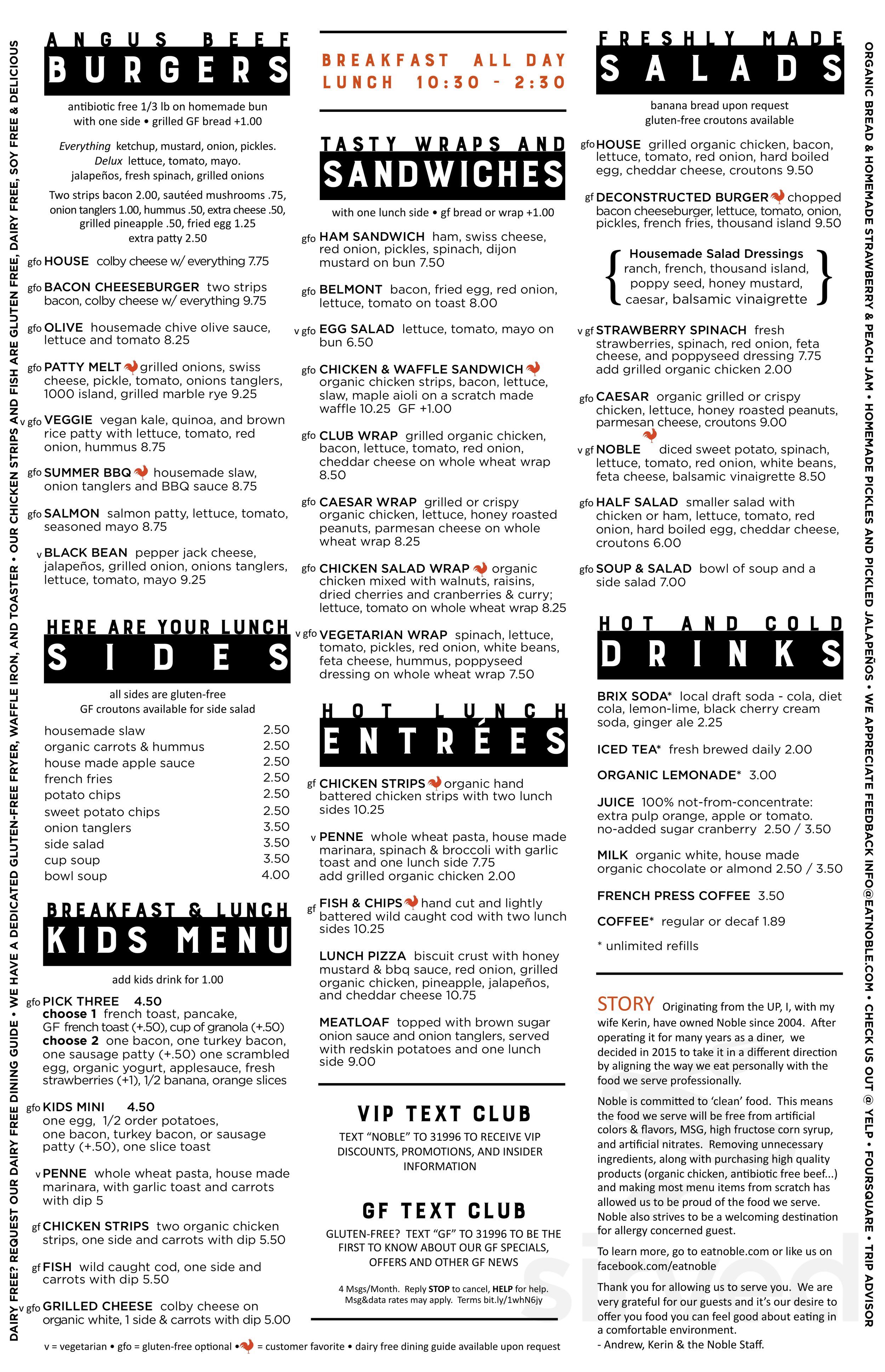 Noble Restaurant menu in Wyoming, Michigan, USA