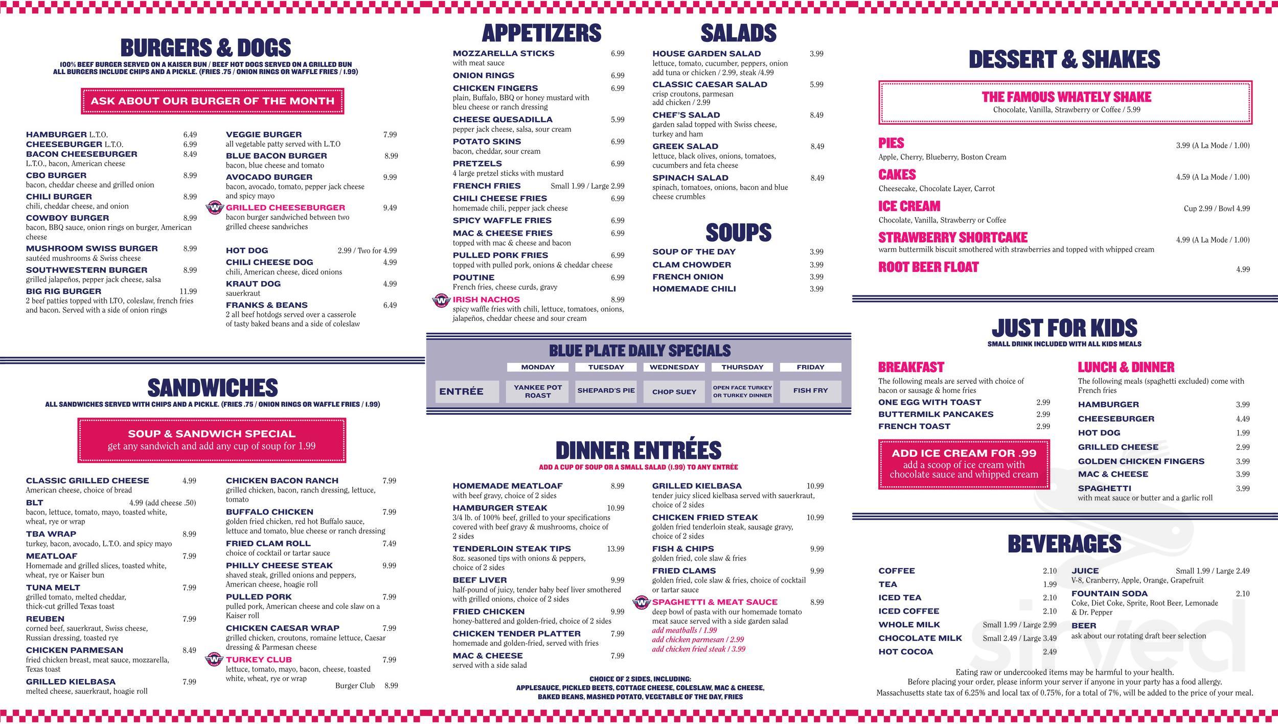 Menu for Whately Diner in Whately, MA | Sirved