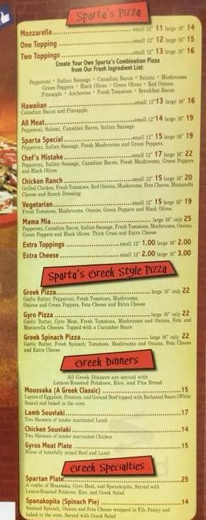 Sparta Pizza menu in Anchorage, Alaska, USA