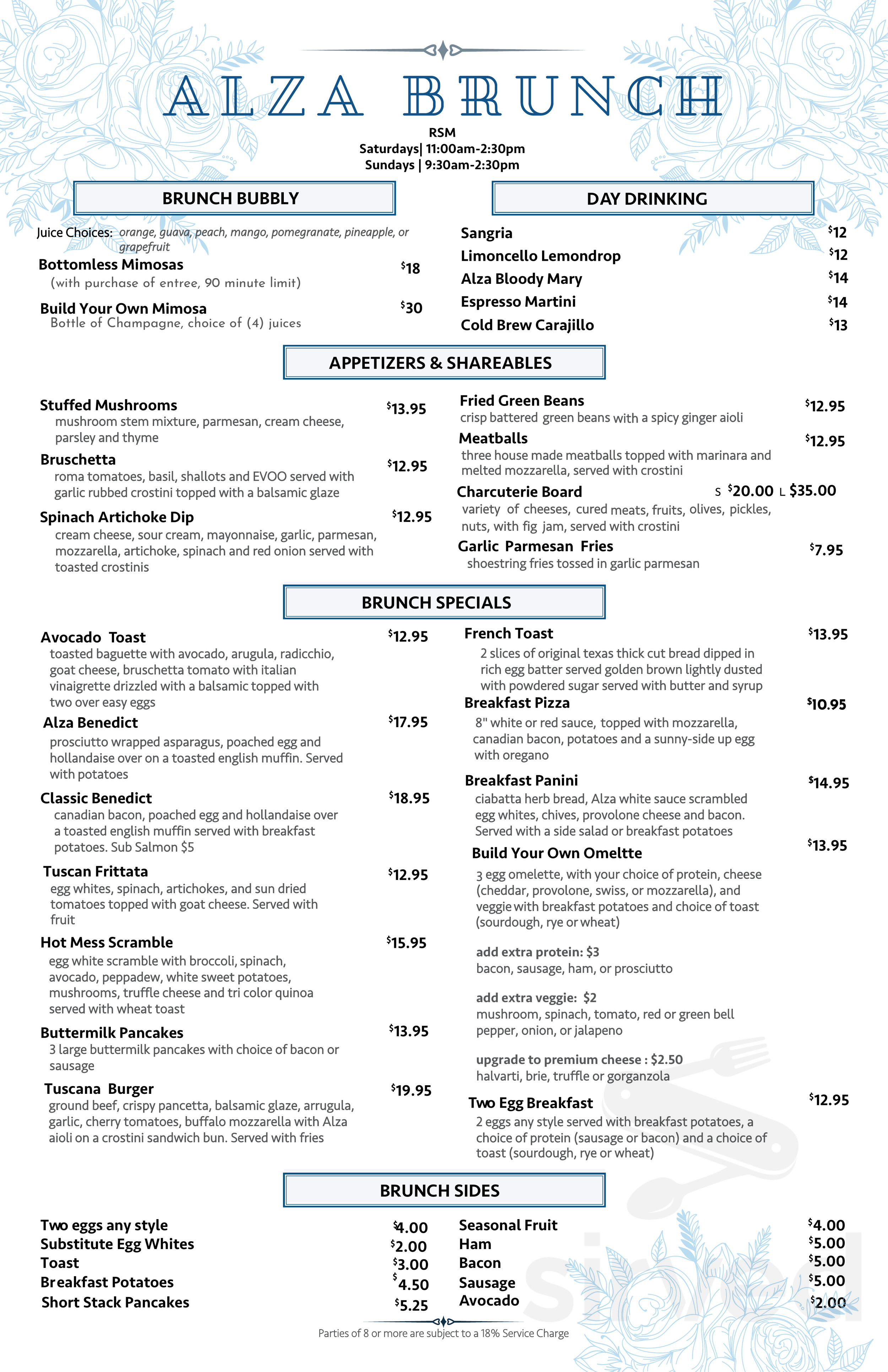 Alza Italian Kitchen menu in Rancho Santa Margarita, California, USA