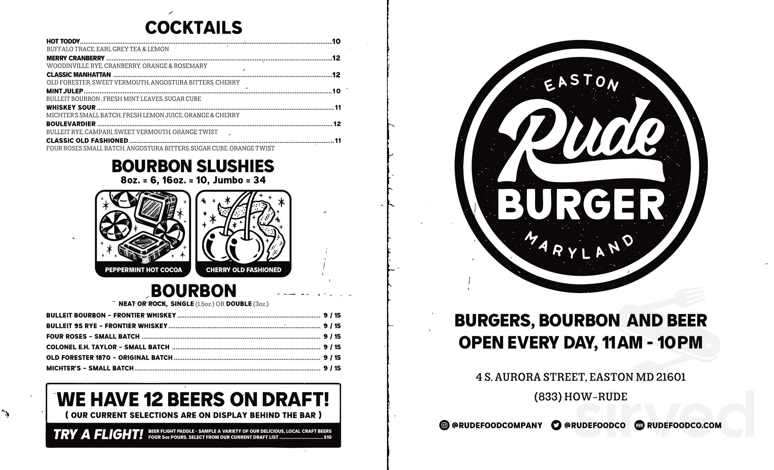 Menu for Rude Burger in Easton, MD | Sirved