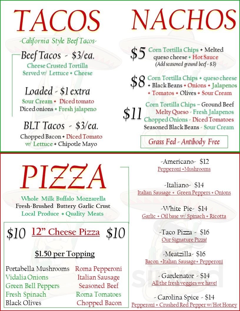 Taco Bout Pizza menu in Rock Hill, South Carolina, USA