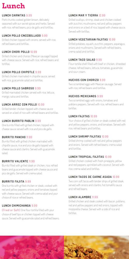 Nelson's Mexican Restaurant menu in Blackstone, Virginia, USA